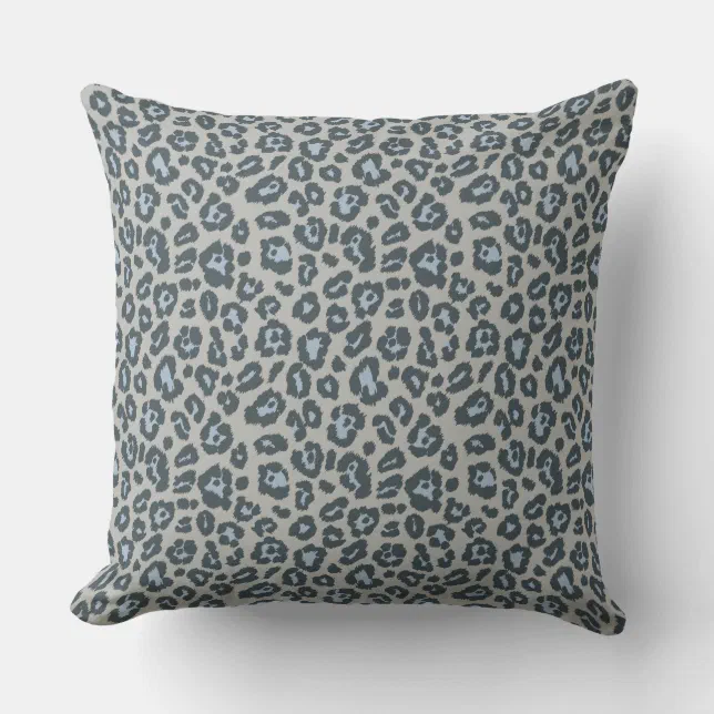 Chic Blue Gray Leopard Print Pattern Throw Pillow | Zazzle