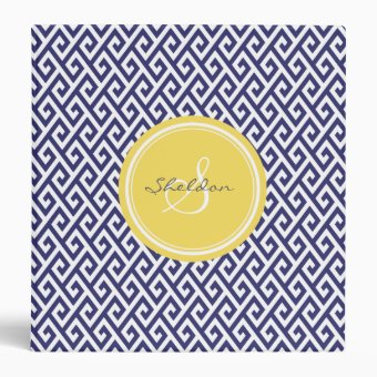 Chic blue greek key geometric patterns monogram binder | Zazzle