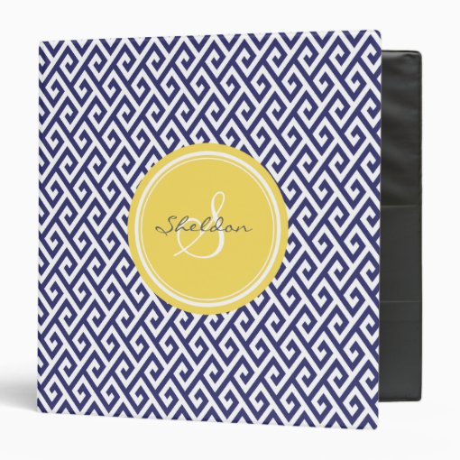 Chic blue greek key geometric patterns monogram binder | Zazzle