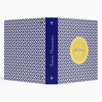 Chic blue greek key geometric patterns monogram binder | Zazzle