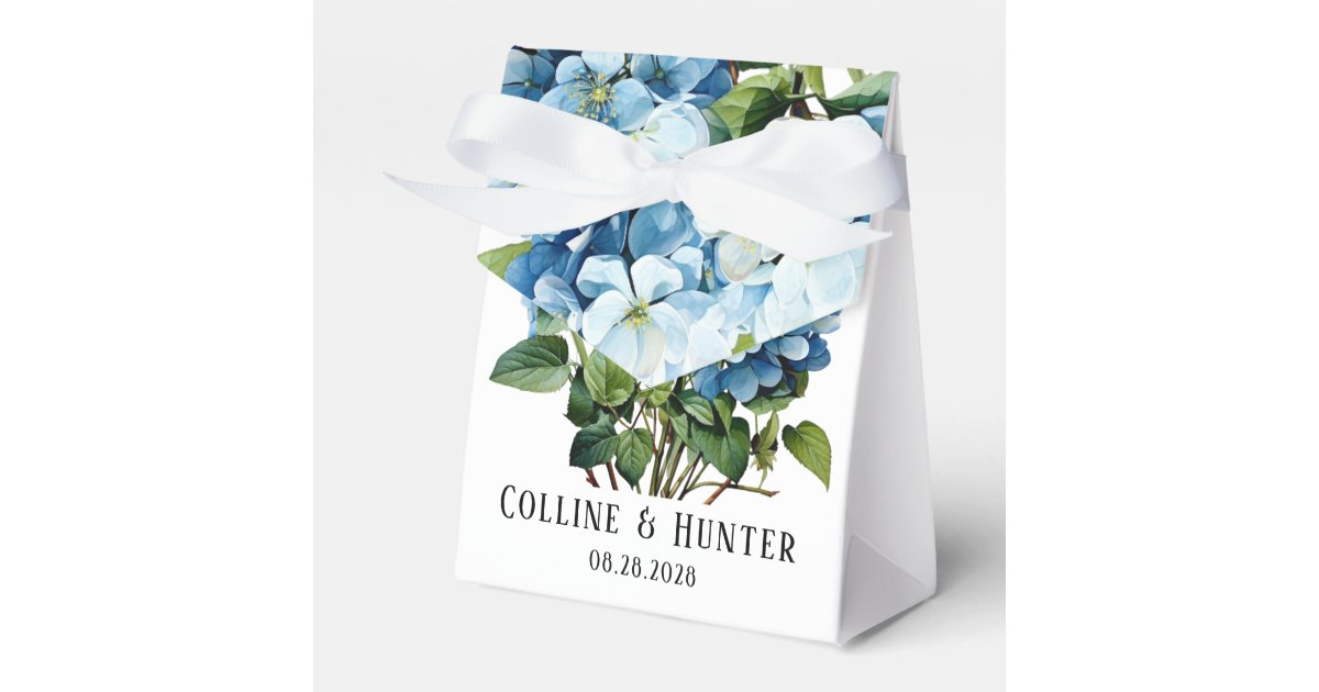Chic Blue Hydrangea Floral Wedding Favor Boxes | Zazzle