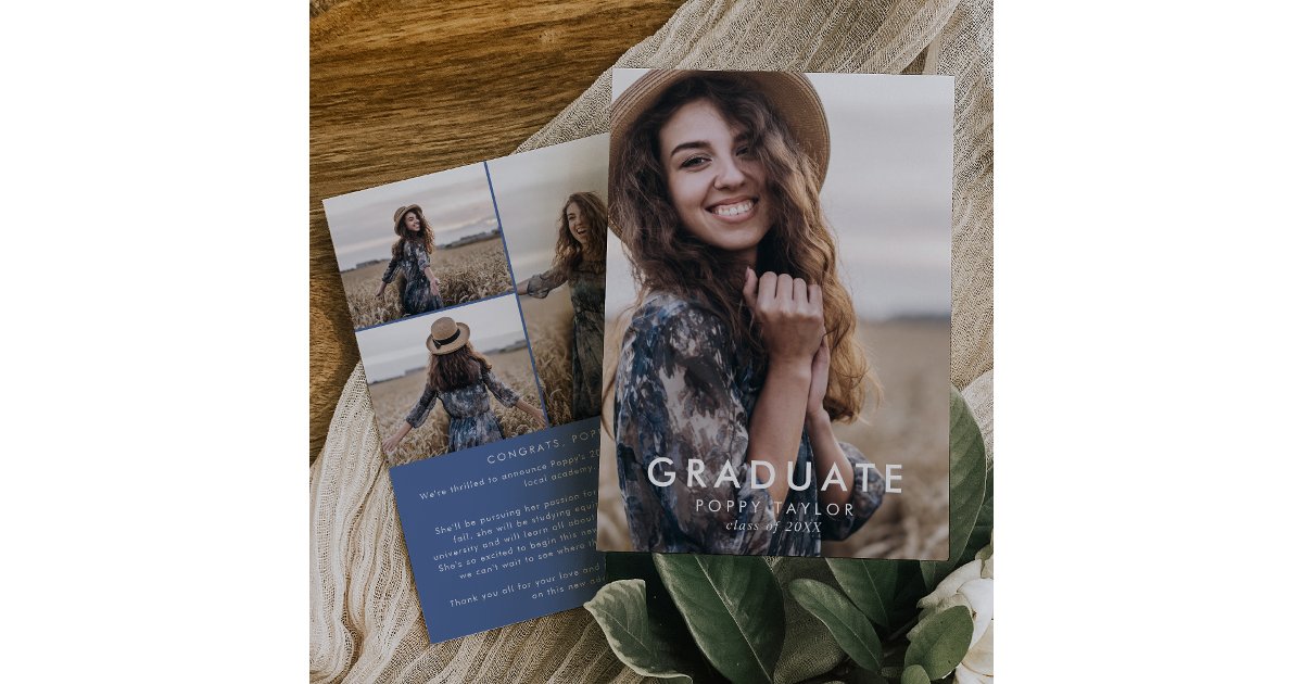 Chic Blue Message Photo Collage Graduation Announcement | Zazzle