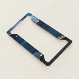 Chic Blue Rose Gold Glitter Agate License Plate Frame | Zazzle