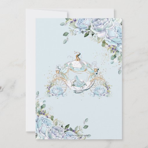 Chic Blue Roses Princess Carriage Bridal Shower Invitation | Zazzle