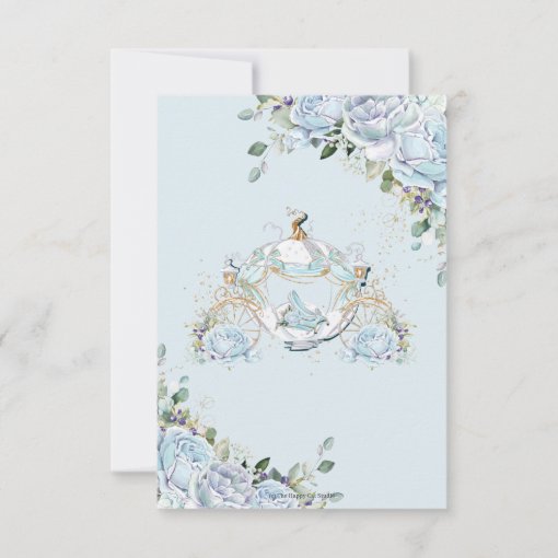 Chic Blue Roses Princess Carriage Bridal Shower Thank You Card | Zazzle