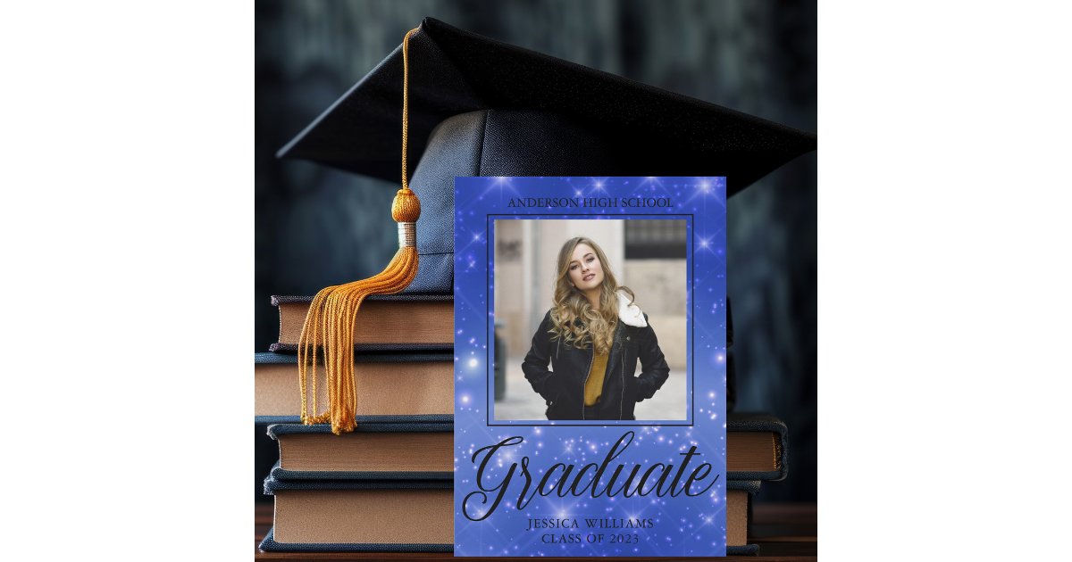 Chic Blue Sparkle Graduate Photo Graduation Announcement | Zazzle