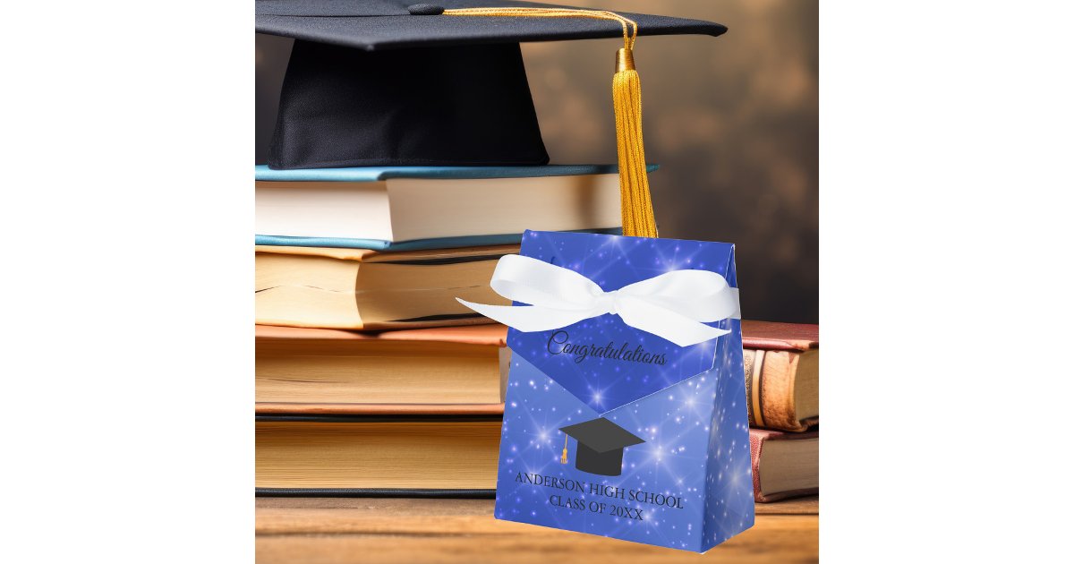 Chic Blue Sparkle Graduation Custom 2025 Party Favor Boxes | Zazzle