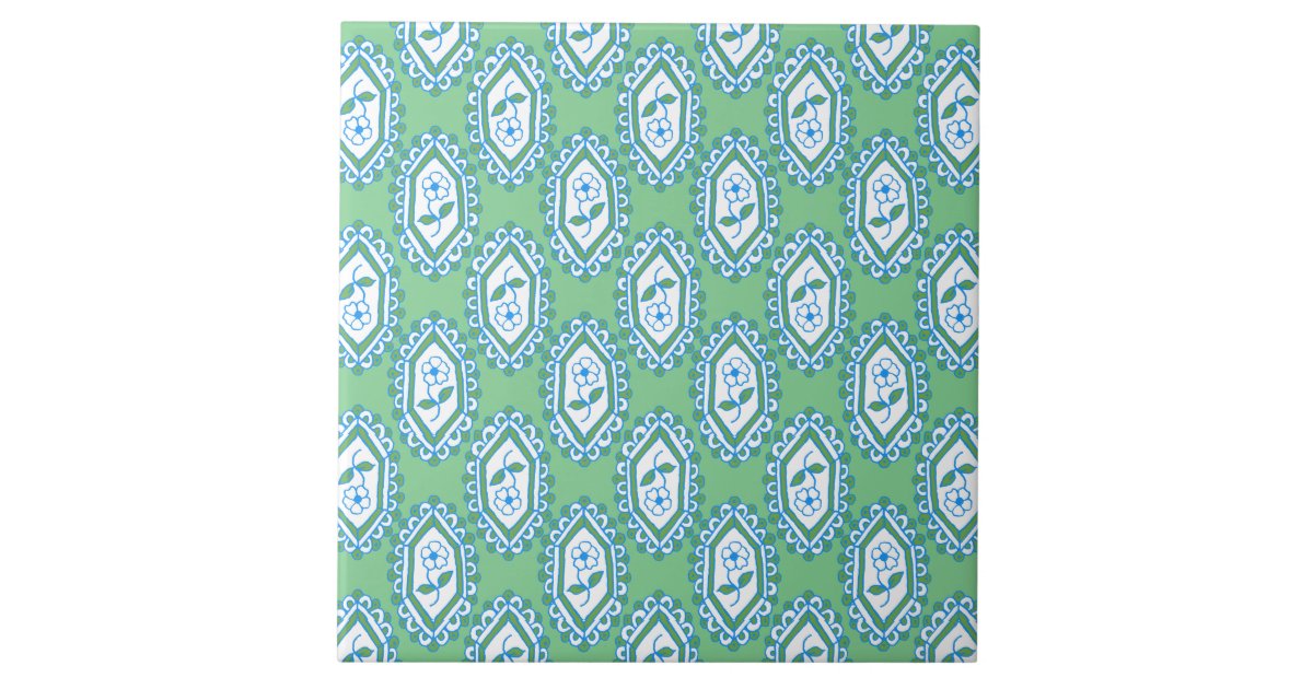 Chic Blue Vintage Periwinkle Floral Pattern Ceramic Tile | Zazzle