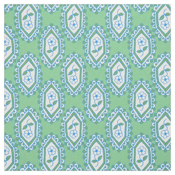 Blue Periwinkle Flowers Vintage Faux Patch Pattern Fabric | Zazzle