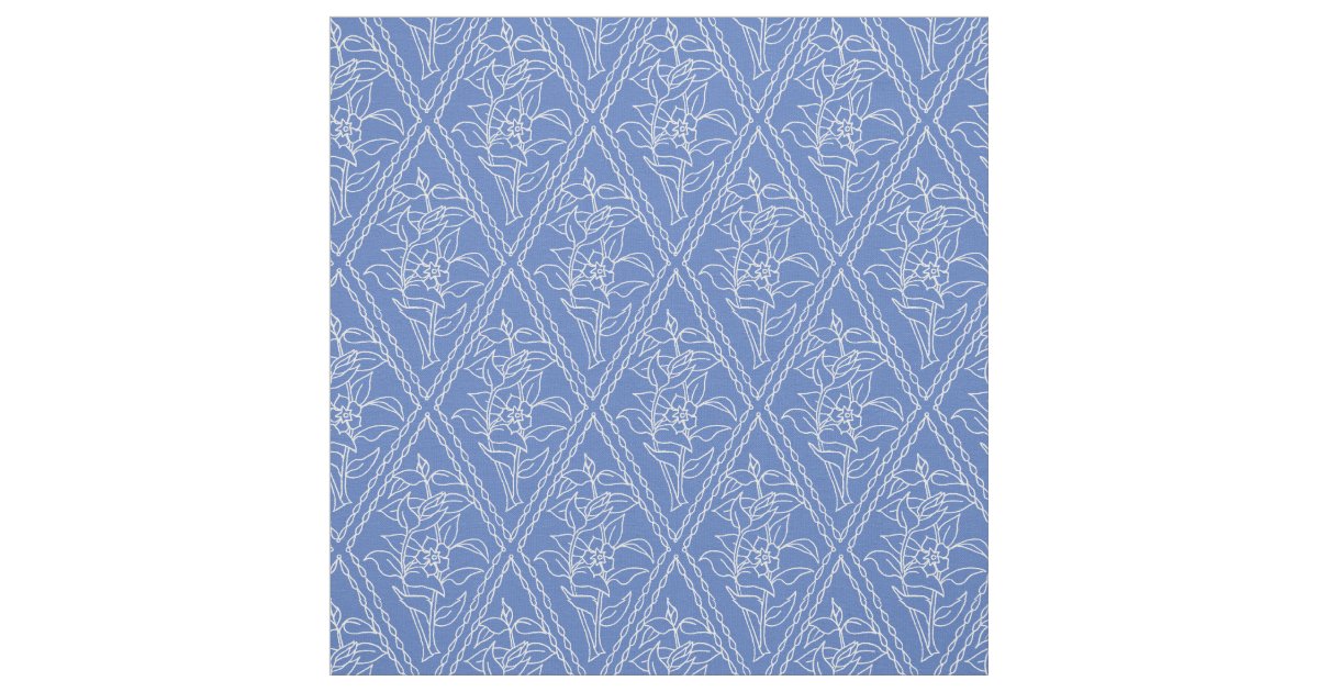 Chic Blue Vintage Periwinkle Floral Pattern Fabric | Zazzle