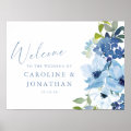 Chic Blue Watercolor Floral Custom Wedding Welcome Poster | Zazzle