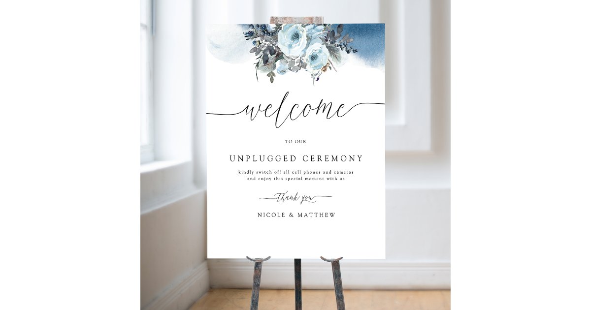 Chic, Blue Wedding Unplugged Ceremony Welcome Sign | Zazzle