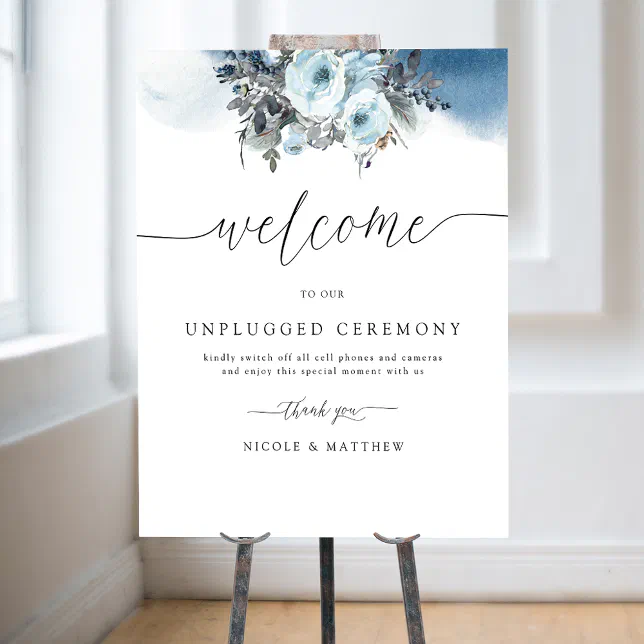 Chic, Blue Wedding Unplugged Ceremony Welcome Sign | Zazzle