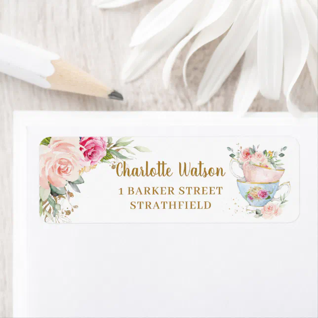 Chic Blush Floral High Tea Party Return Address Label | Zazzle