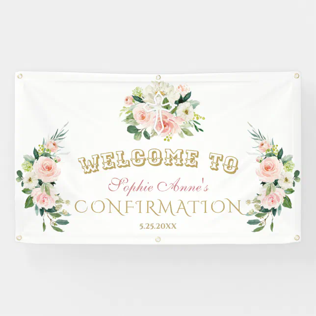 Chic Blush Flowers Girl Confirmation Welcome Sign | Zazzle