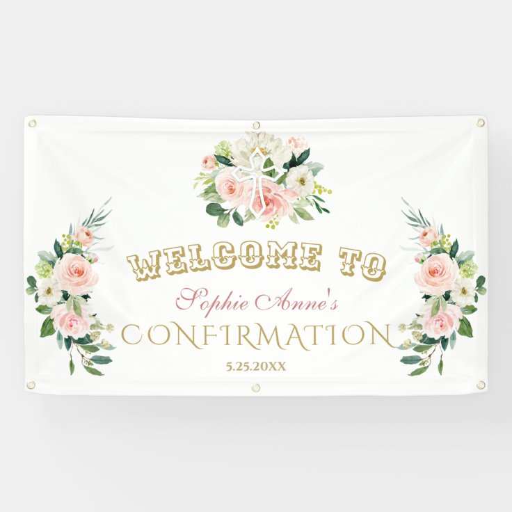 Chic Blush Flowers Girl Confirmation Welcome Sign | Zazzle
