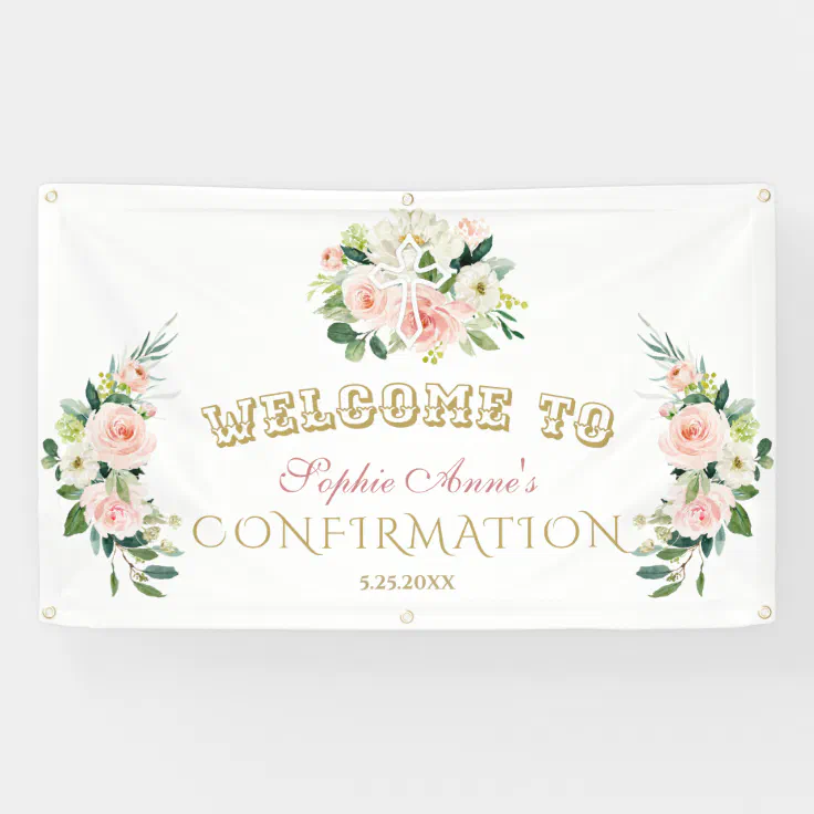 Chic Blush Flowers Girl Confirmation Welcome Sign | Zazzle