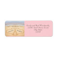 Chic Blush Pink Beach Wedding 2 Heart Sand Label | Zazzle