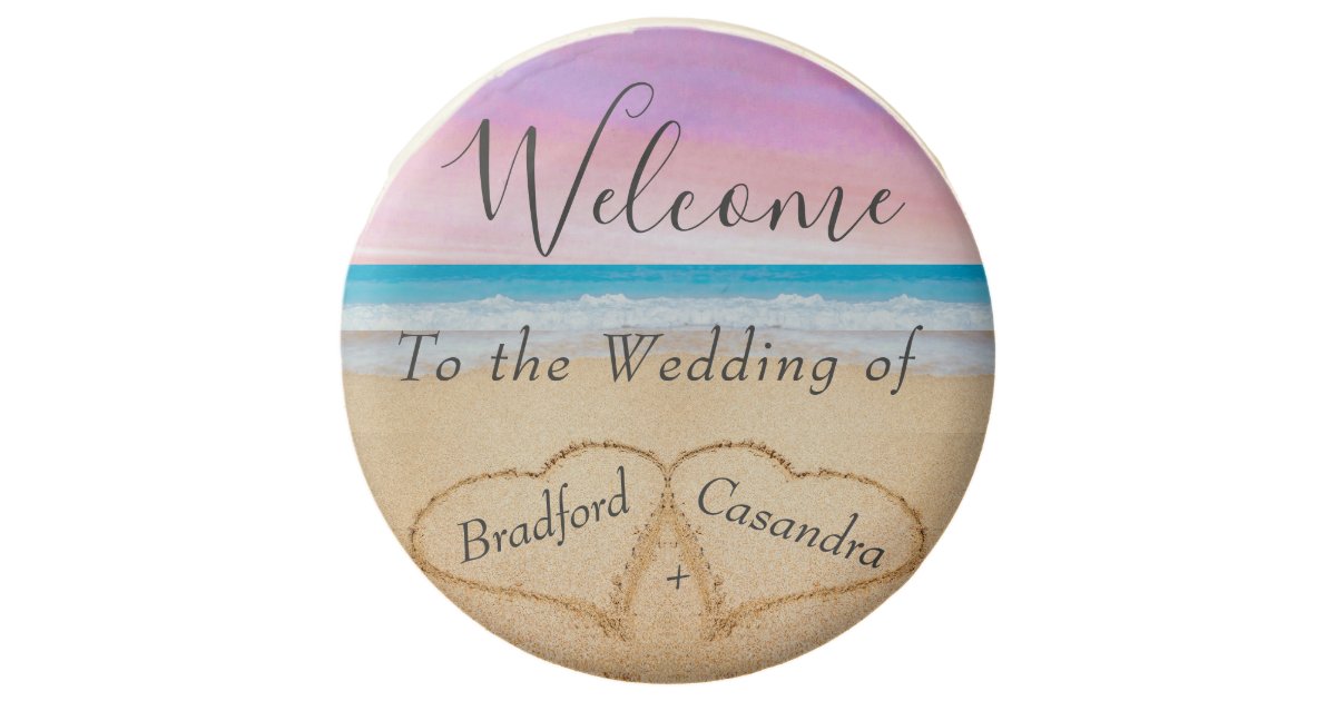 Chic Blush Pink Beach Wedding Heart Sand Welcome Chocolate Covered Oreo ...