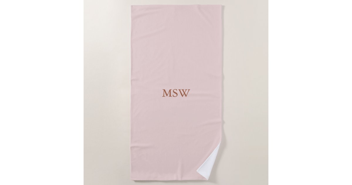 Chic blush pink custom monogram initials elegant beach towel | Zazzle