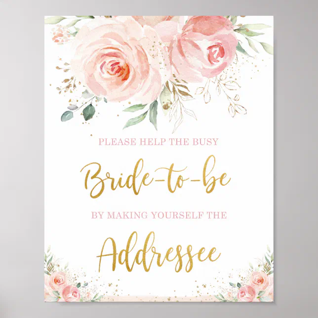 Chic Blush Pink Floral Gold Foliage Addressee Sign | Zazzle