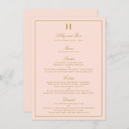 Chic Blush Pink & Gold Wedding Menu Template | Zazzle