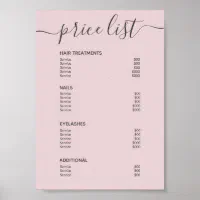 Chic Blush Pink Hair Salon Price List Service Menu Poster