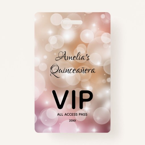 Chic Blush Pink Quinceañera Invite VIP Pass Badge | Zazzle