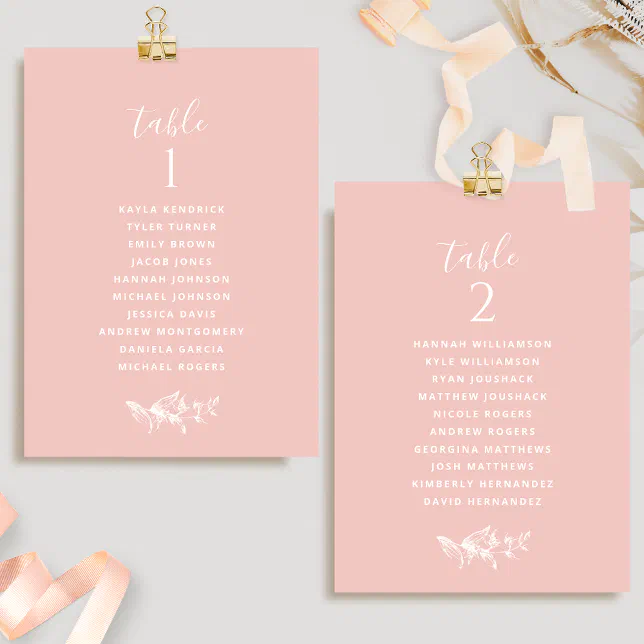 Chic Blush Pink Seating Plan Cards w/ Guest Names | Zazzle