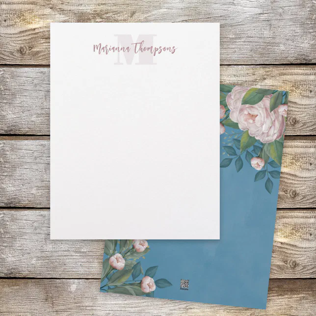 Chic Blush Pink Vintage Rose Floral Elegant Flower Letterhead | Zazzle