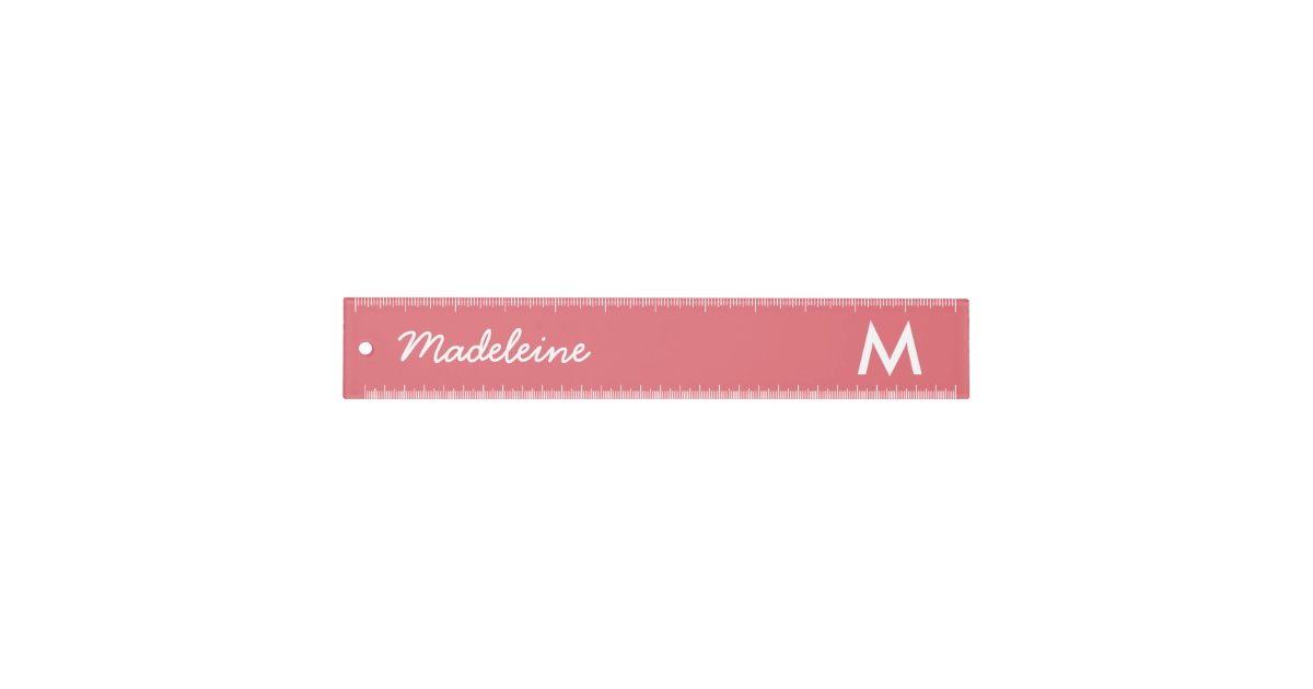 Chic Blush Pink White Monogram Script Name Ruler | Zazzle