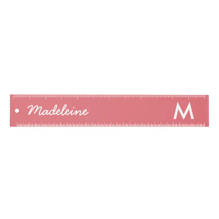Chic Blush Pink White Monogram Script Name Ruler | Zazzle
