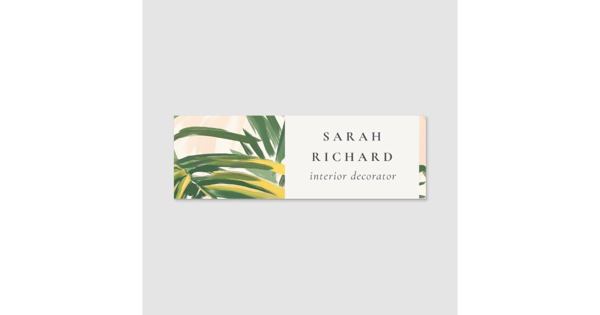 Chic Boho Blush Green Tropical Palm Leaves Beach Name Tag | Zazzle