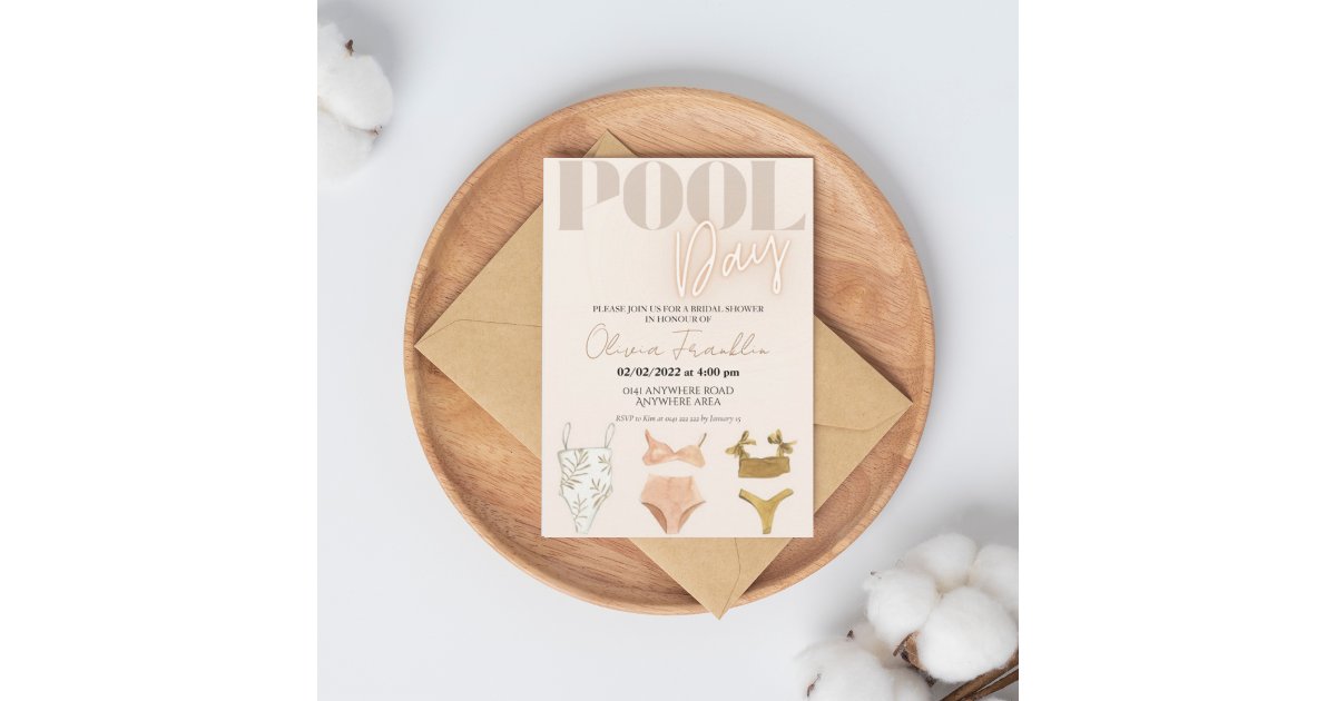 Chic boho bridal shower pool party invitation | Zazzle