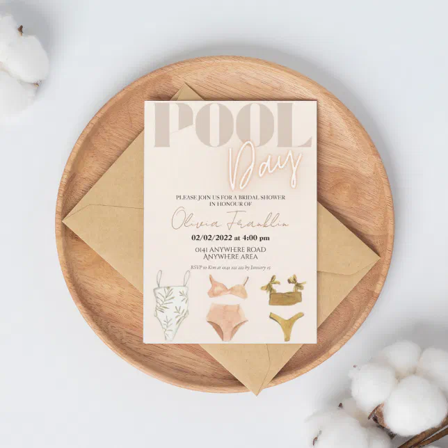Chic boho bridal shower pool party invitation | Zazzle