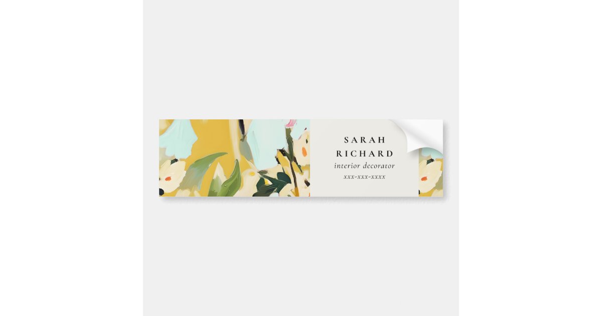 Chic Boho Colorful Yellow Ochre Painted Floral Bumper Sticker | Zazzle