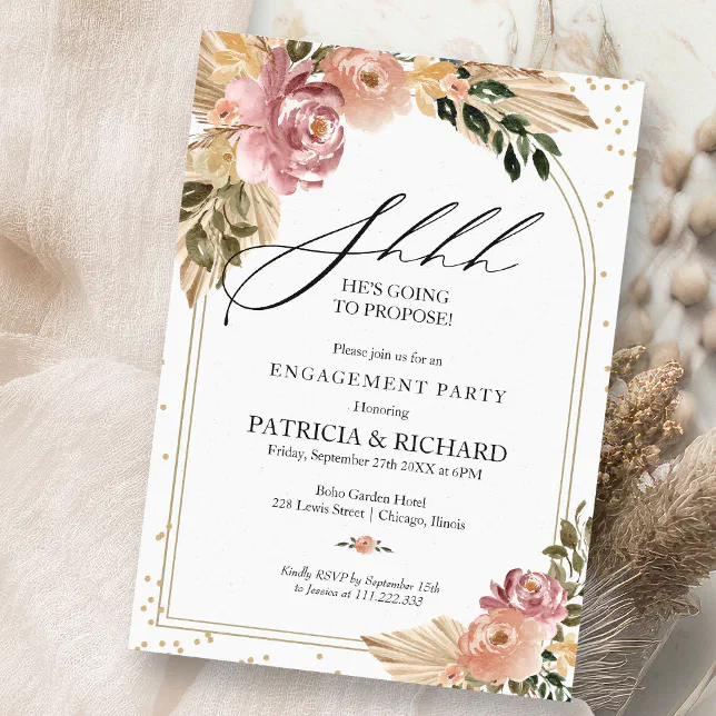 Chic Boho Floral Surprise Engagement Party Invitation | Zazzle