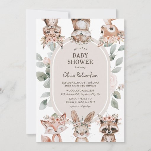 Chic Boho Woodland Animals Baby Shower Invitation | Zazzle
