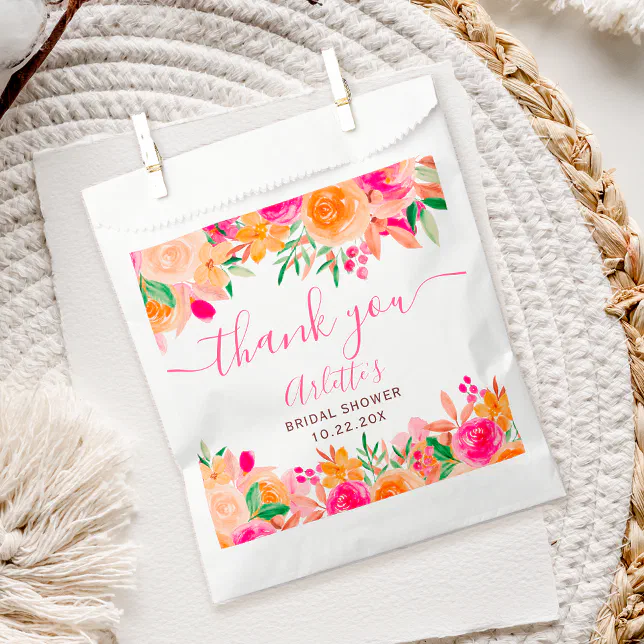 Chic Bold fall floral watercolor bridal shower Favor Bag | Zazzle