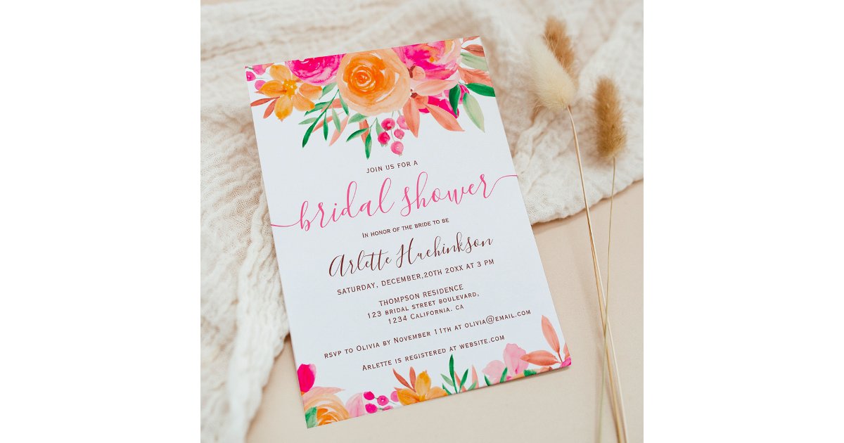 Chic Bold fall floral watercolor bridal shower Invitation | Zazzle