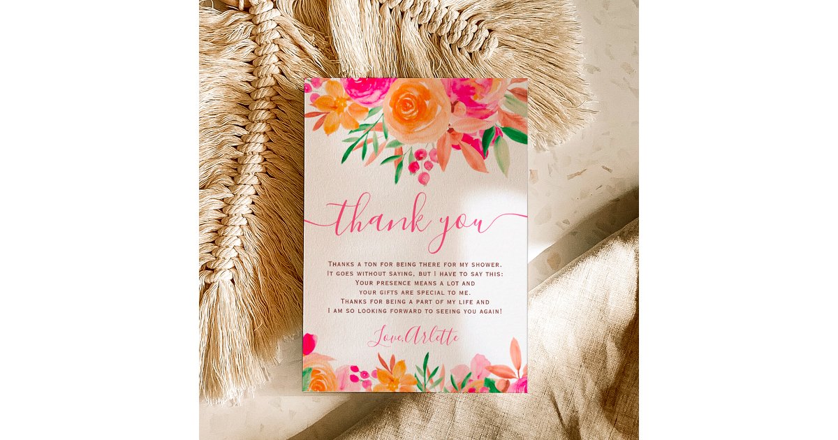 Chic Bold fall floral watercolor bridal shower Thank You Card | Zazzle