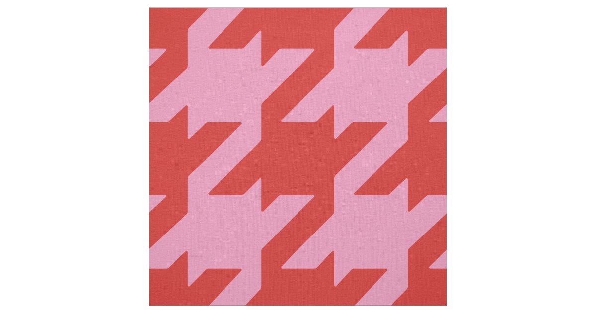 Chic bold red and pink houndstooth pattern fabric | Zazzle