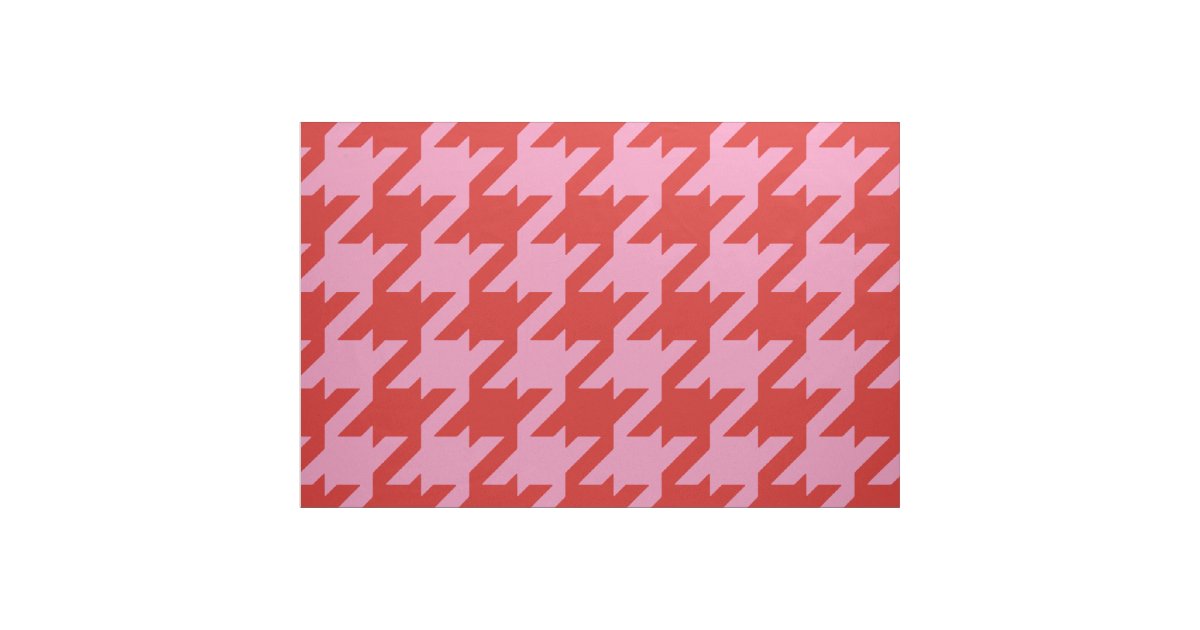 Chic bold red and pink houndstooth pattern fabric | Zazzle