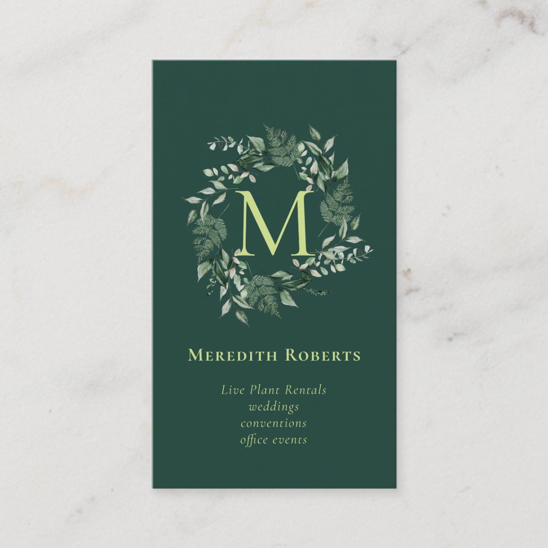 Chic Botanical Monogram Trendy Lime Emerald Green Business Card | Zazzle