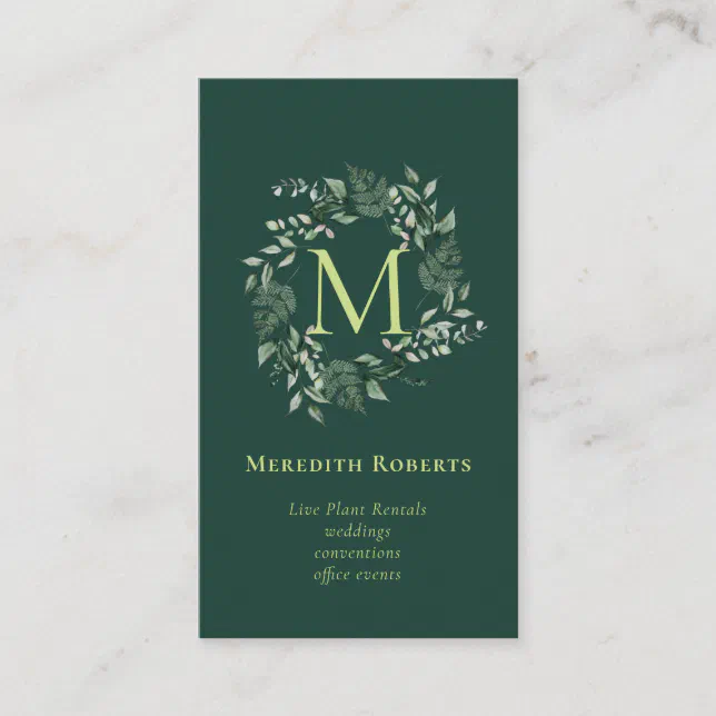 Chic Botanical Monogram Trendy Lime Emerald Green Business Card | Zazzle