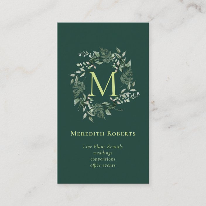 Chic Botanical Monogram Trendy Lime Emerald Green Business Card | Zazzle