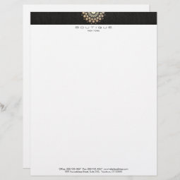 Chic Boutique Gold Circle Motif Faux Black Linen Letterhead | Zazzle