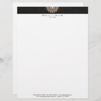 Chic Boutique Gold Circle Motif Faux Black Linen Letterhead | Zazzle