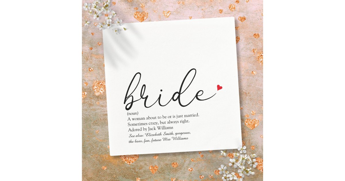 Chic Bride Definition Bridal Shower Script Fun Napkins | Zazzle