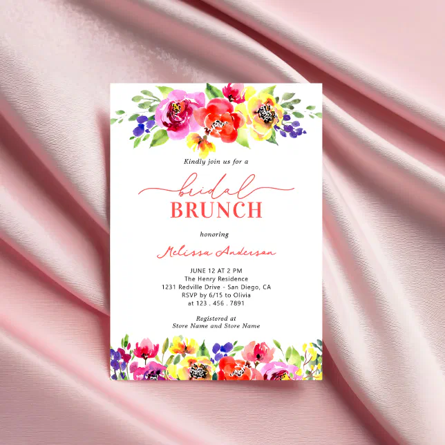 Chic Bright Colorful Floral Bridal Brunch Invitation | Zazzle